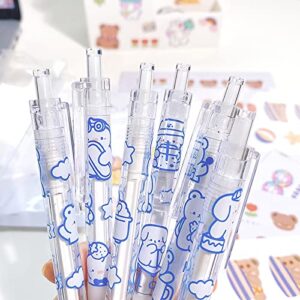 LSLSHY Cute Pens Black Ink Retractable 0.5mm Gel Pens Bullet Point Pretty Nice Kawaii Office School Supplies Gifts for Kids Girls Boys Women Fun Pens for Journaling Pack of 6pcs（Little White Bear）