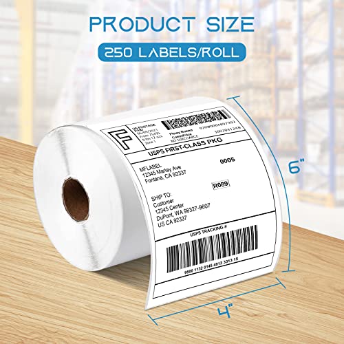 MFLABEL® 4x6 Direct Thermal Labels, Thermal Shipping Labels with Perforated, Commercial Grade, for Thermal Printer, 250 Labels/1 Roll, 20 Rolls