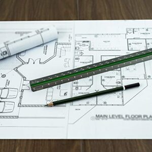 Stylo Aluminum Architect Scale Ruler 12" Laser Etched Triangle Drafting Ruler with Color - Coded Grooves for Blueprint, Drafting and Drawing - Imperial Architectural Scale Ruler for Blueprints