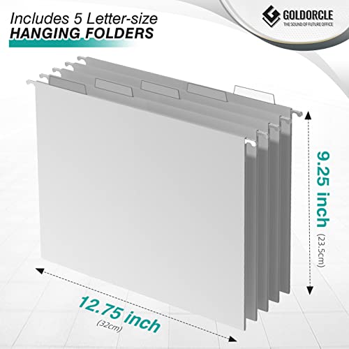 GoldOrcle Hanging File Organizer, Letter-size File Holder Filing Box with 5 Hanging Folders, Metal Mesh Desk File Folder Storage(No Assembly Required)