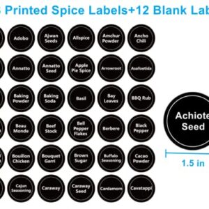 180 Spice Labels for Food Containers, Chalkboard Labels for Jars,Spice Labels Stickers Preprinted Pantry Labels,Small Chalk Labels Spice Jar Labels-Round 168 Printed,12 Blank Stickers,1 Erasable Chalk