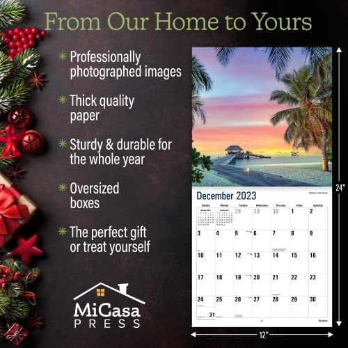 MICASA Beaches 2023 Hangable Monthly Wall Calendar | 12" x 24" Open | Thick & Sturdy Paper | Giftable | Beautiful Tropical Scenic Vacation Nature Photography