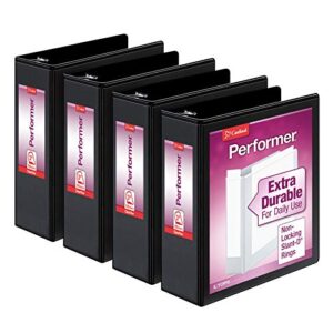 cardinal performer 3-ring binders, 3″, non-locking slant-d rings, 725-sheet capacity, clearvue presentation, non-stick, pvc-free, black, 4-pack (27601)