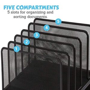 1InTheOffice Metal Mesh File Organizer, Black Wire Mesh 5 Section Incline Sorter, Black Finish