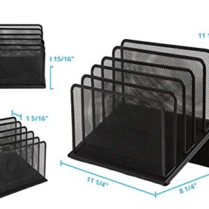 1InTheOffice Metal Mesh File Organizer, Black Wire Mesh 5 Section Incline Sorter, Black Finish