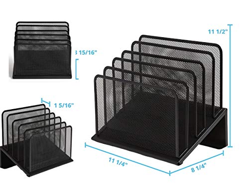 1InTheOffice Metal Mesh File Organizer, Black Wire Mesh 5 Section Incline Sorter, Black Finish