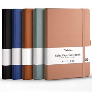 hiukooka 5 pack college ruled journal notebook, a5 hardcover lined notebook, 188 numbered pages, 16 perforated pages, leather journal for writing office school business, 5.75” x 8.38” – multicolor