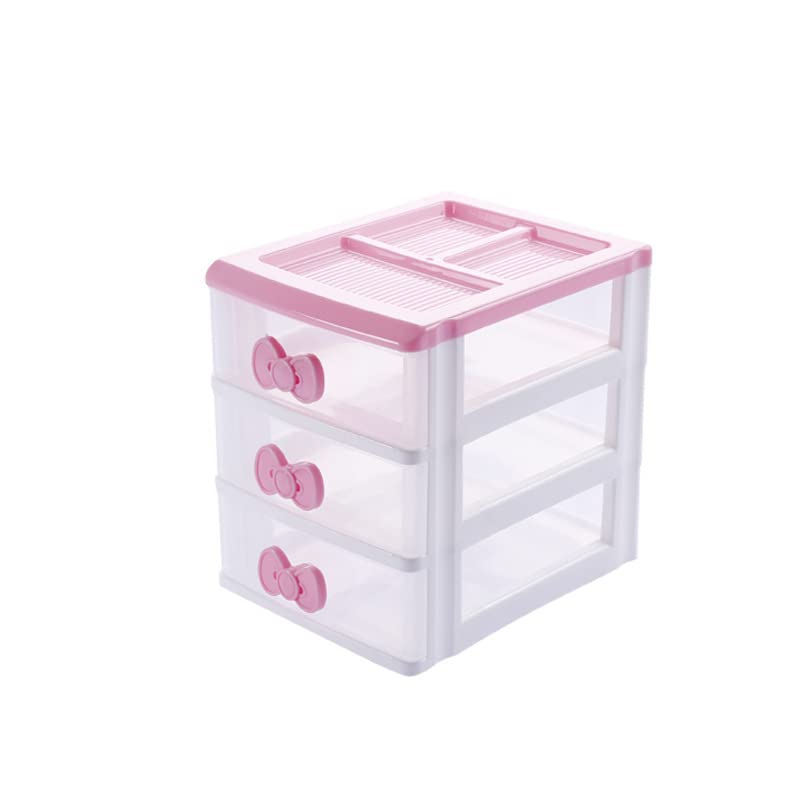 Lovely Girls Receiving Storage Cabinets Box Room Desktop Makeup Organizer With Three-tier Desk Receiving Drawers N Pink Bowknot