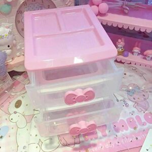 Lovely Girls Receiving Storage Cabinets Box Room Desktop Makeup Organizer With Three-tier Desk Receiving Drawers N Pink Bowknot