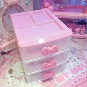 Lovely Girls Receiving Storage Cabinets Box Room Desktop Makeup Organizer With Three-tier Desk Receiving Drawers N Pink Bowknot