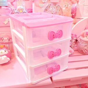 Lovely Girls Receiving Storage Cabinets Box Room Desktop Makeup Organizer With Three-tier Desk Receiving Drawers N Pink Bowknot