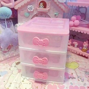 Lovely Girls Receiving Storage Cabinets Box Room Desktop Makeup Organizer With Three-tier Desk Receiving Drawers N Pink Bowknot