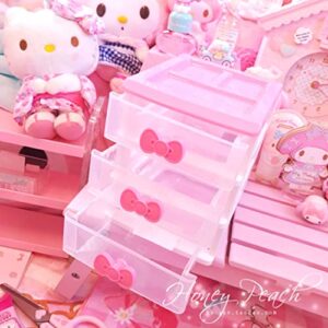 Lovely Girls Receiving Storage Cabinets Box Room Desktop Makeup Organizer With Three-tier Desk Receiving Drawers N Pink Bowknot