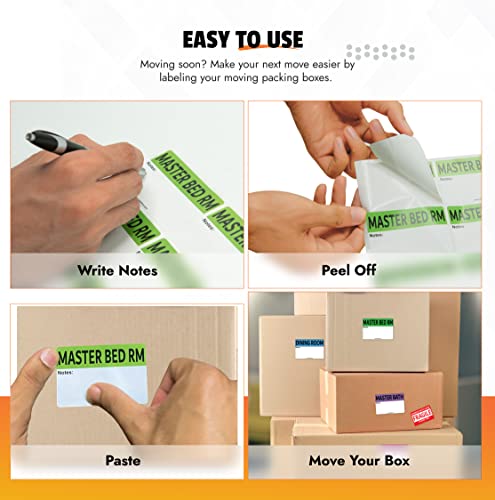 Labelinn Moving Labels for Boxes 640 Pcs - 2 x 3 inches Non-Removable Moving Stickers for Boxes Color Coded 64 Sheets with 10 Labels Each – 16 Designs Including Fragile & Customizable Blanks