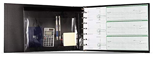 Executive 7 Ring Check Binder, 500 Check Capacity, for 9x13 Inch Sheets, with 6 Year Calendar Organizer, Sleek Business Design, Premium Quality - Black (11703)