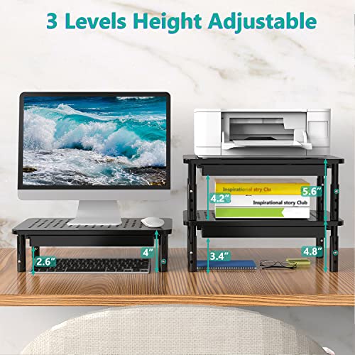 WALI Monitor Stand Riser with Drawer, Computer Desktop Stand Riser with Storage, Height Adjustable (STT003D-B), 1 Pack, Black