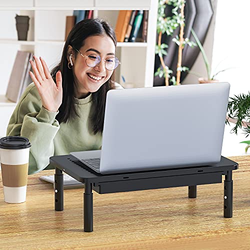 WALI Monitor Stand Riser with Drawer, Computer Desktop Stand Riser with Storage, Height Adjustable (STT003D-B), 1 Pack, Black