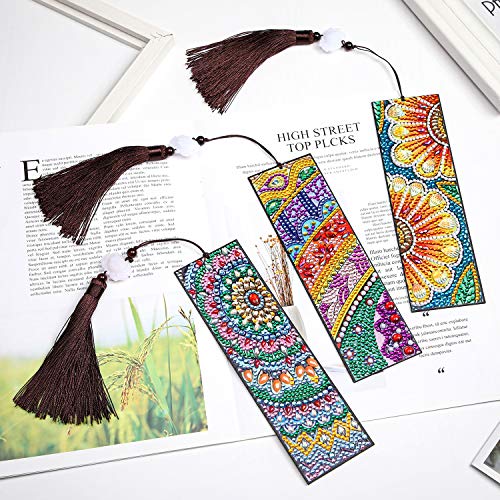 3 Pieces Diamond Painting Bookmark Diamond Tassel Beaded Painting Bookmark DIY Beaded Bookmarks Leather Tassel Bookmark for Valentine's Day Graduation Birthday Embroidery Arts Crafts