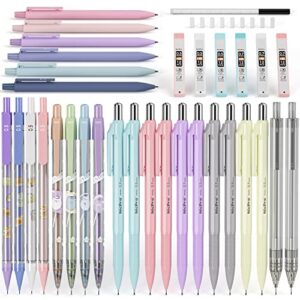 nicpro 26 pcs pastel mechanical pencil 0.5 mm & 0.7 mm with bag for school, cute mechanical pencils with 6 tubes hb lead refills, 18 pcs eraser refills for student writing, drawing, sketching