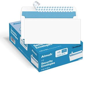 500 #9 security self-seal envelopes, premium security tint pattern, ultra strong quick-seal closure – no window, enveguard, size 3-7/8 x 8-7/8 inches – white – 24 lb – 500 count (30138)