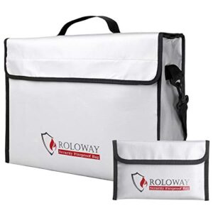 roloway fireproof document & money bags, large fireproof & water resistant bag (15 x 12 x 5 inches), fireproof folder safe bag for cash, valuables & passport, with silicone coating & zipper closure