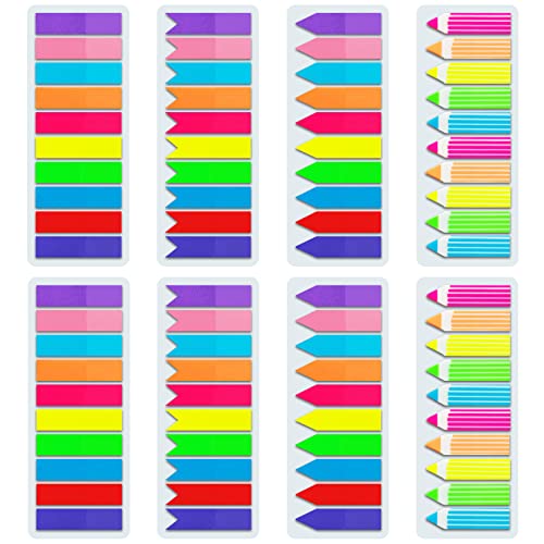 ELII 1600pcs Tabs Page Markers Sticky Index Tabs,Book Tabs Arrow Flags Transparent Sticky Notes Colored Writable and Repositionable Book Flags Annotation Tabs,Page Tabs[10 Colors, 8 Sets] (1600)