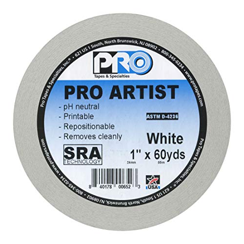 ProTapes Artist Tape Flatback Printable Paper Board or Console Tape, 60 yds Length x 1" Width, White (Pack of 1)