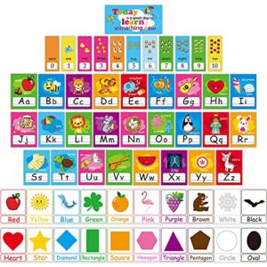 58 pieces educational preschool cards kids early learning poster alphabet number colors and shapes bulletin board decoration kindergarten classroom learning card with glue point dot (rich style)