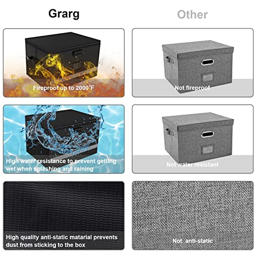 Grarg File Box with Lock, Fireproof Filing Box Document Storage Organizer for Hanging Letter/Legal File Folder, Portable File Cabinet with Handle for Home Office