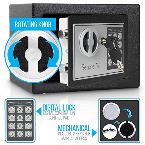 Safe and Lock Box - Safe Box, Safes And Lock Boxes, Money Box, Safety Boxes for Home, Digital Safe Box, Steel Alloy Drop Safe, Includes Keys- SereneLife SLSFE14