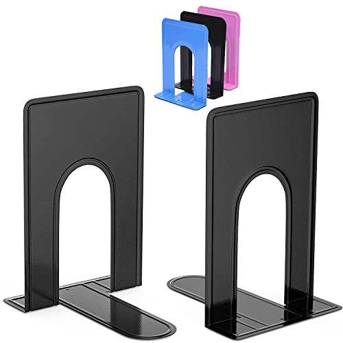 Bookends, Bookend Supports Heavy Duty Metal Bookend Support, Book Ends Supports for Shelves Decor Home Office School (1 Pair/2 Pieces, Black)