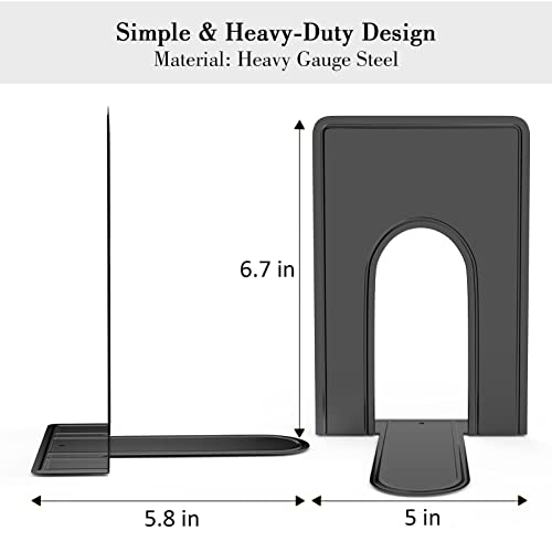 Bookends, Bookend Supports Heavy Duty Metal Bookend Support, Book Ends Supports for Shelves Decor Home Office School (1 Pair/2 Pieces, Black)