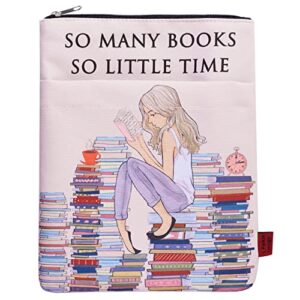 so many books so little time book sleeve with zipper, book covers for paperbacks, 11 x 8.5 inch, bookish gift for girl