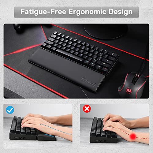 Redragon P035 Meteor S Computer Keyboard Wrist Rest Pad, Ergonomic Soft Memory Foam Wrist Support w/Anti-Slip Rubber Base, 60% 61 Keys Compact Size 11.38 x 2.87 in, 0.78 inch (20mm) Height, Black