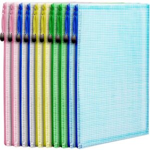 10 pcs mesh zipper pouch document bag, leobro letter size/a4 size zip file folders, waterproof plastic envelopes folders, for school office supplies, travel storage bags, file pockets, 5 colors