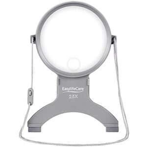 easylifecare hands free chest rest led magnifier – neck wear visual aid illuminated magnifying glass for low vision & visually impaired seniors – portable – gifts for mom, dad, grandmother, women, men