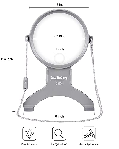 EasyLifeCare Hands Free Chest Rest LED Magnifier - Neck Wear Visual Aid Illuminated Magnifying Glass for Low Vision & Visually Impaired Seniors - Portable - Gifts for Mom, Dad, Grandmother, Women, Men