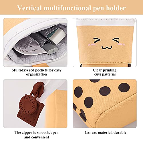 Boba Cute Standing Pencil Case for Kids, Pop Up Pencil Box Makeup Pouch, Stand UP Christmas Gift kids Pen Holder Organizer Cosmetics Bag, Kawaii Stationary (Brown)