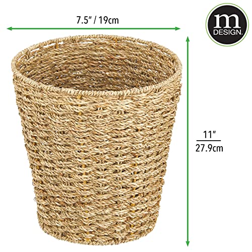 mDesign Seagrass Waste Basket Boho Double Woven Trash Can - Small Round Natural Wastebasket Garbage Bin for Bathroom Essentials - Natural Finish