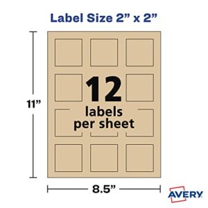 Avery Printable Blank Square Labels, 2" x 2", Kraft Brown, 300 Customizable Labels (22846)