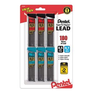 pentel super hi-polymer lead refills value pack (c257bphb6), original version, 0.5/0.7mm