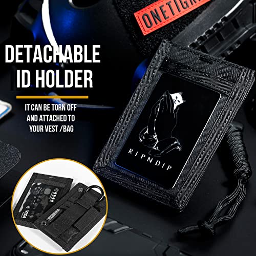 OneTigris Tactical ID Card Holder Hook & Loop Patch Badge Holder Neck Lanyard Key Ring and Credit Card Organizer (Black)