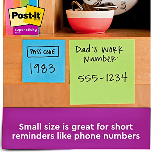 Post-it Super Sticky Notes,2x2 in, 8 Pads, 2x the Sticking Power, Supernova Neons Collection, Recyclable (622-8SSMIA) , 1 7/8" x 1 7/8" , Assorted