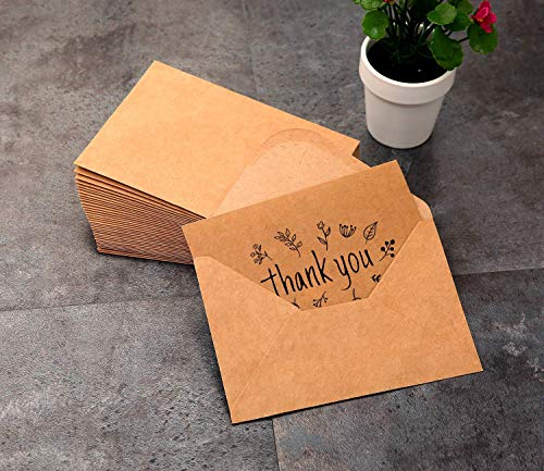 Thank You Cards of Ohuhu, 36 Pack Brown Kraft Paper 6 Design of Assorted Thank U Greeting Note Card with Envelopes and Stickers for Wedding, Business, Birthday, Baby Shower, Blank Inside, 4 x 6 Inch