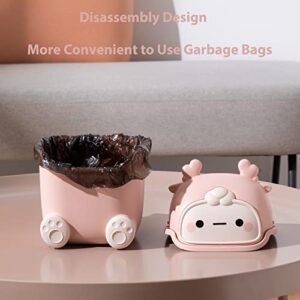 Aiabaleaft Cute Flip Trash Can Cute Animal Shape Trash Cans Cute Desktop Trash Can for Bathrooms,Kitchens,Offices,Waste Basket for Dressing Table(Pink)