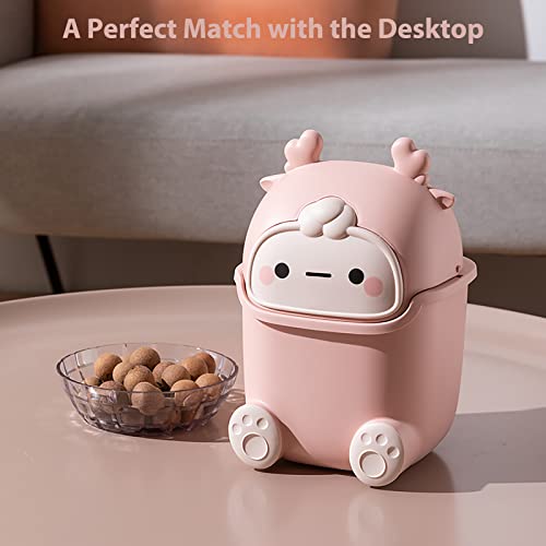 Aiabaleaft Cute Flip Trash Can Cute Animal Shape Trash Cans Cute Desktop Trash Can for Bathrooms,Kitchens,Offices,Waste Basket for Dressing Table(Pink)