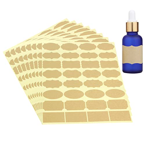 Wisdompro Fancy Shape Kraft Label Stickers, Self Adhesive Gift Tag Stickers Blank Writable Labels for Essential Oil Bottles, Jars, Food Containers (256 Pcs, Small)