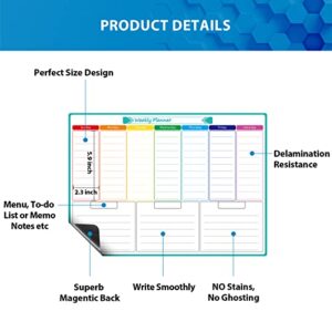 ‎MaxGear Weekly Dry Erase Board for Fridge, Magnetic Calendar Whiteboard Planner for Refrigerator with Stain Resistant Technology, Include 7 Fine Point Markers and 1 Eraser, 17"x12"