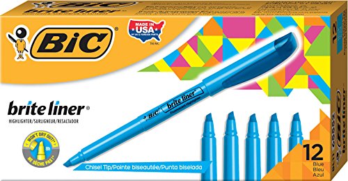 BIC Brite Liner Highlighter, Chisel Tip, Fluorescent Blue Ink, 12 per Pack (BL11-BE)