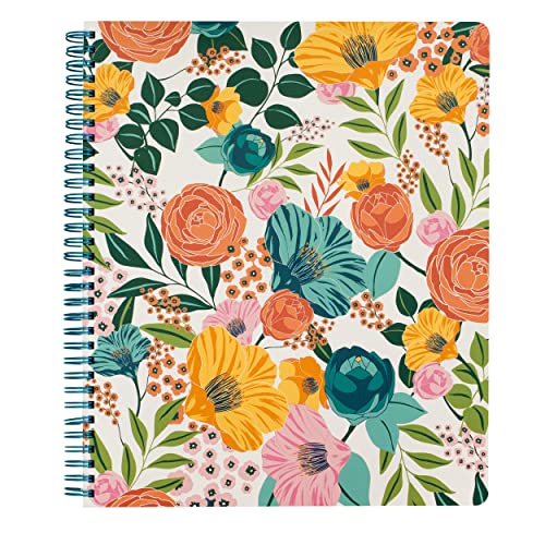 Steel Mill & Co Cute Large Spiral Notebook College Ruled, 11" x 9.5" with Durable Hardcover and 160 Lined Pages, Garden Blooms (Cream)